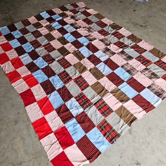 Vintage | Art | Vintage Unfinished Check Quilt Top Upcycled Fabric 3s ...